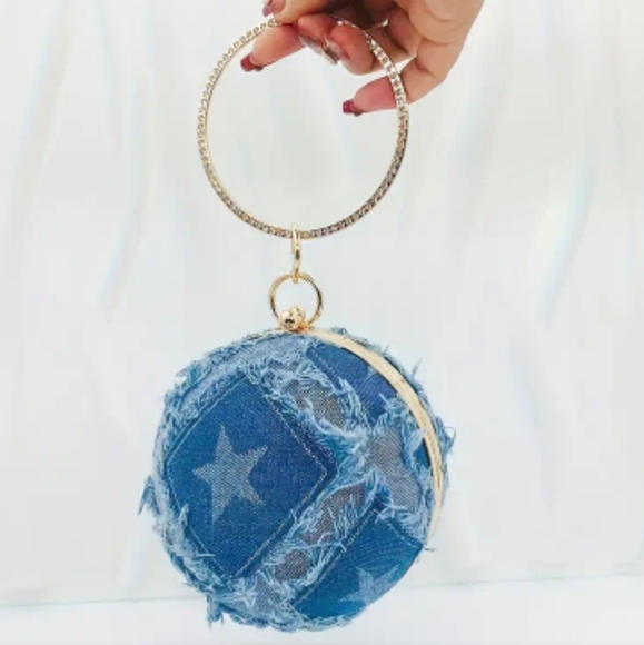 Bags | Denim Round Star Design Handbag | Poshmark